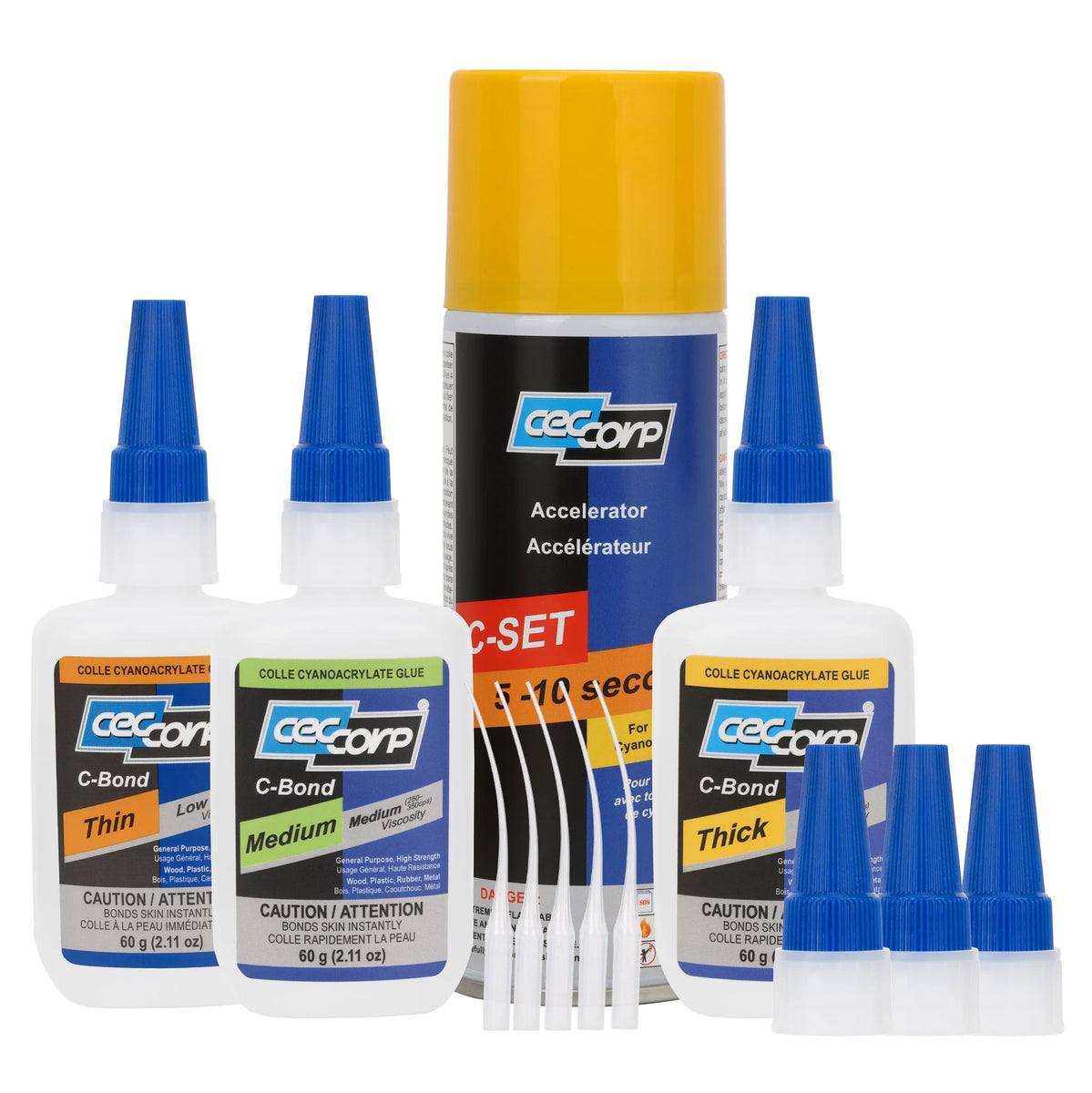 CA Glue & Accelerator Bundle - Three C-Bond Thin, Medium and Thick Sup ...